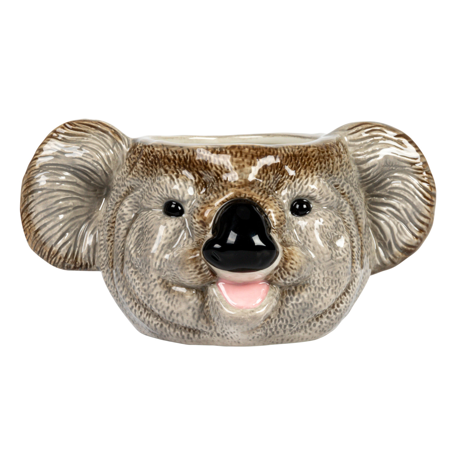 Ceramic Koala Head Planter, Grey & Black (Holds 5" Pot)