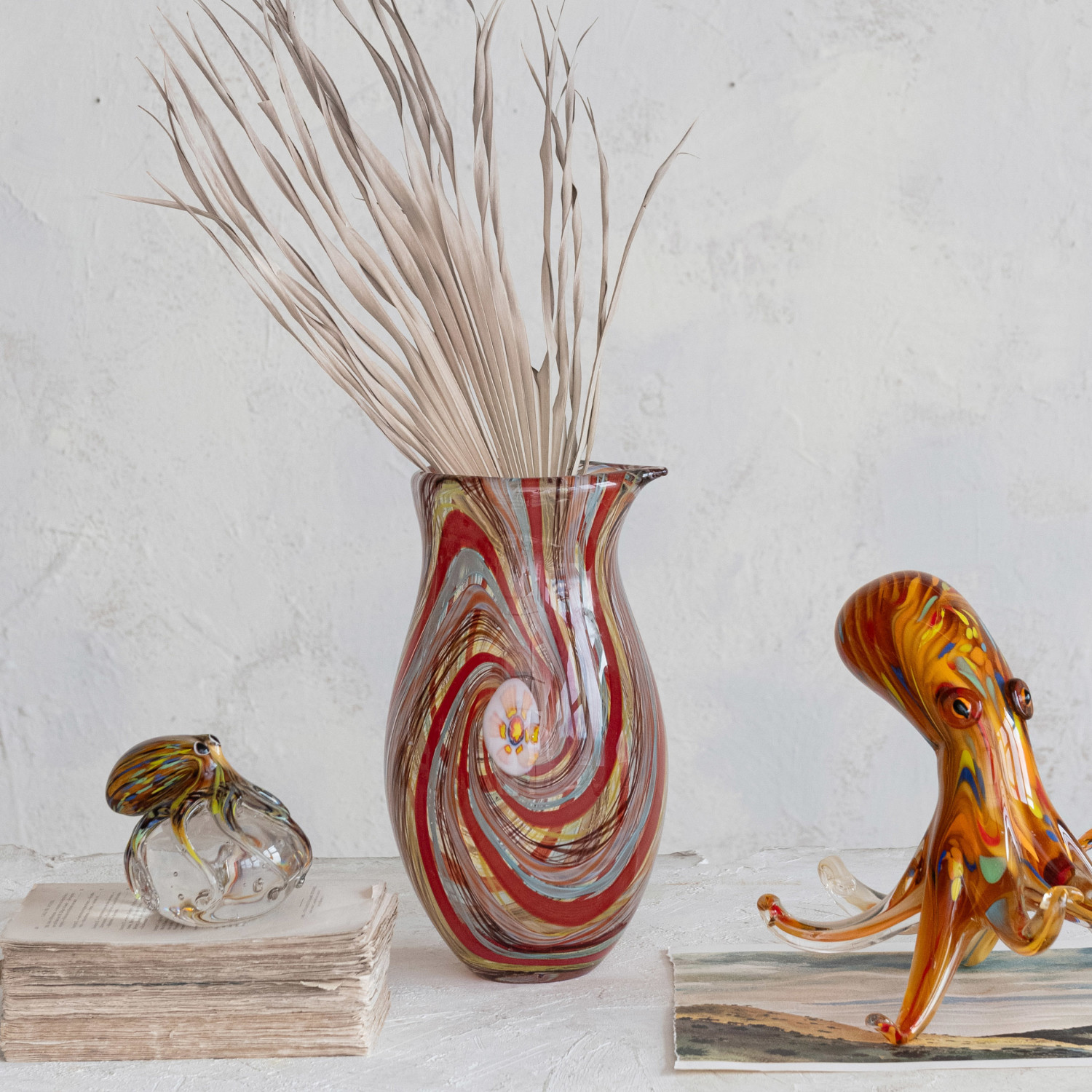 Handmade Art Glass Vase, Multi Color