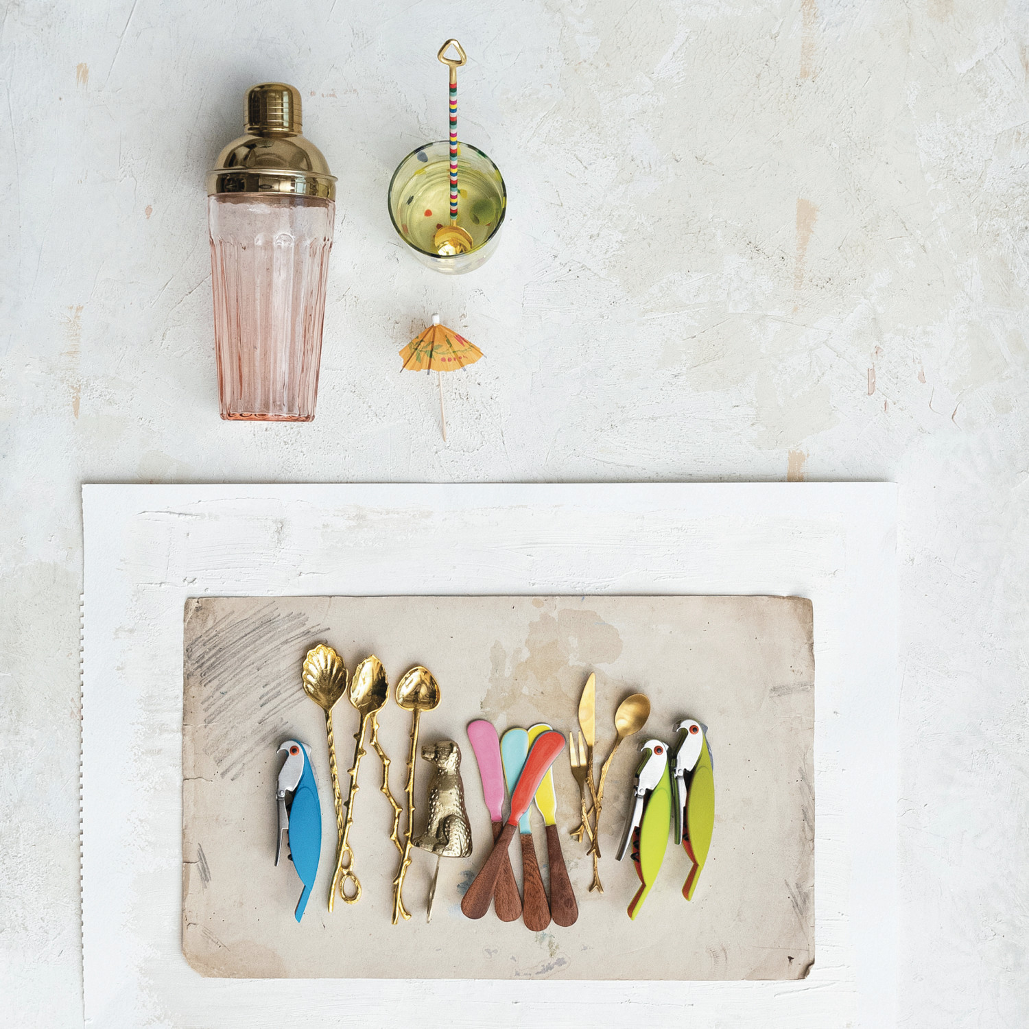 20 oz. Glass Cocktail Shaker w/ Stainless Steel Top, Pink & Gold Finish