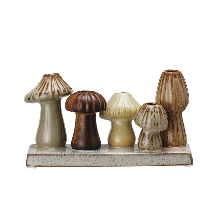 Stoneware Mushroom Shaped Multi Vase w/ 5 Vases (Each One Will Vary)
