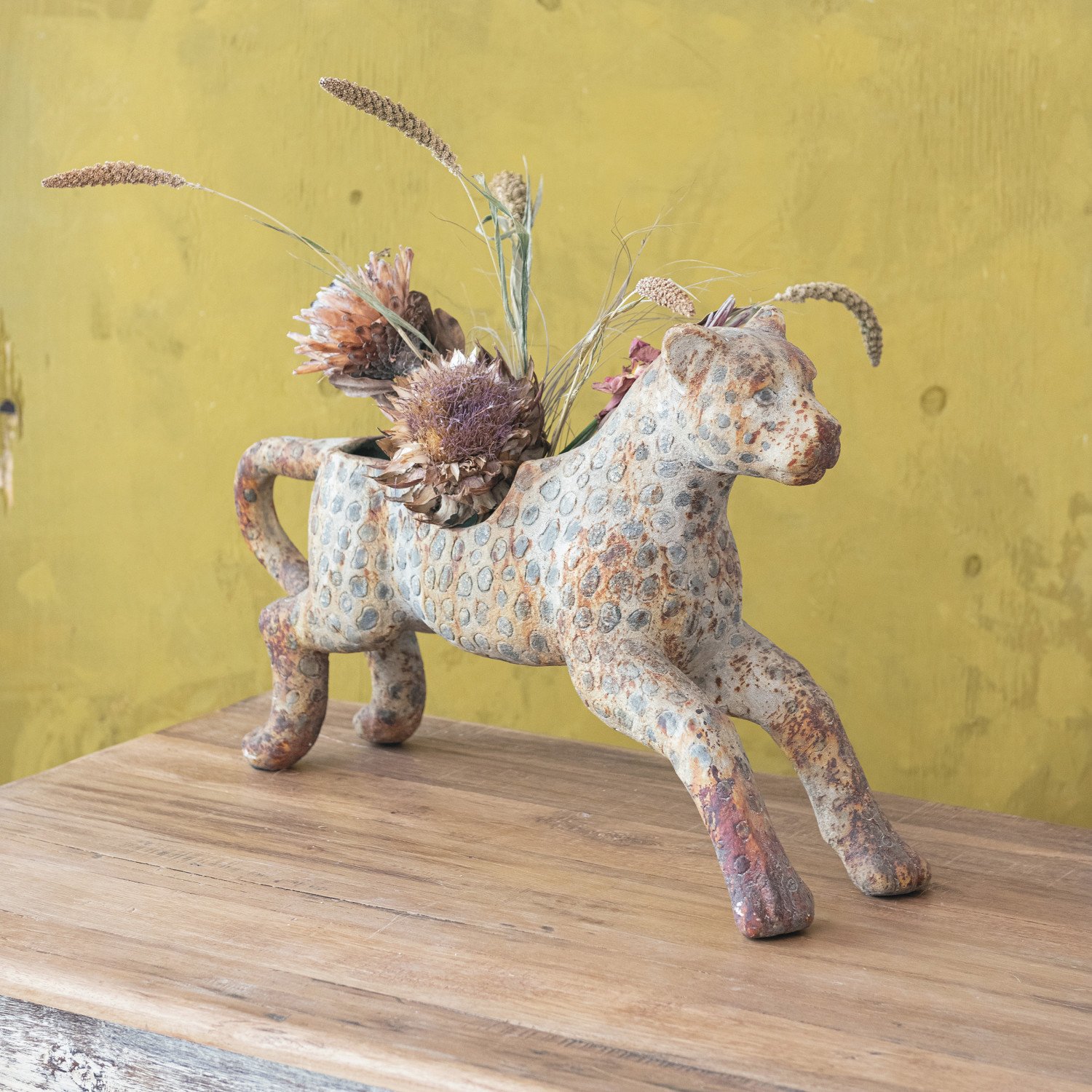 Decorative Magnesia Vintage Reproduction Carousel Leopard Shaped Container