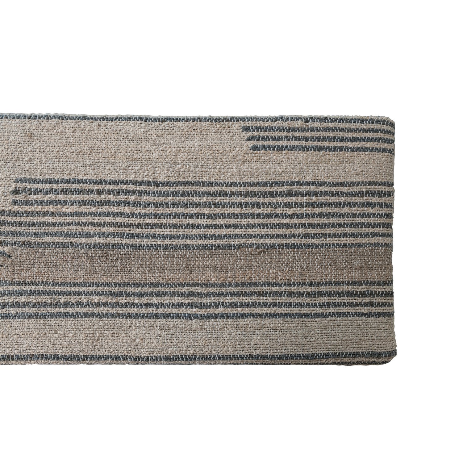 Woven Jute & Cotton Dhurrie Upholstered Striped Bench w/ Oak Wood Legs