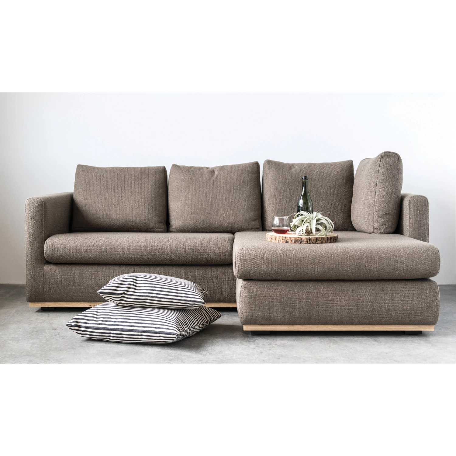 Modern L Shaped Sofa with Interchangeable Chaise Lounge and Wood Trim ...