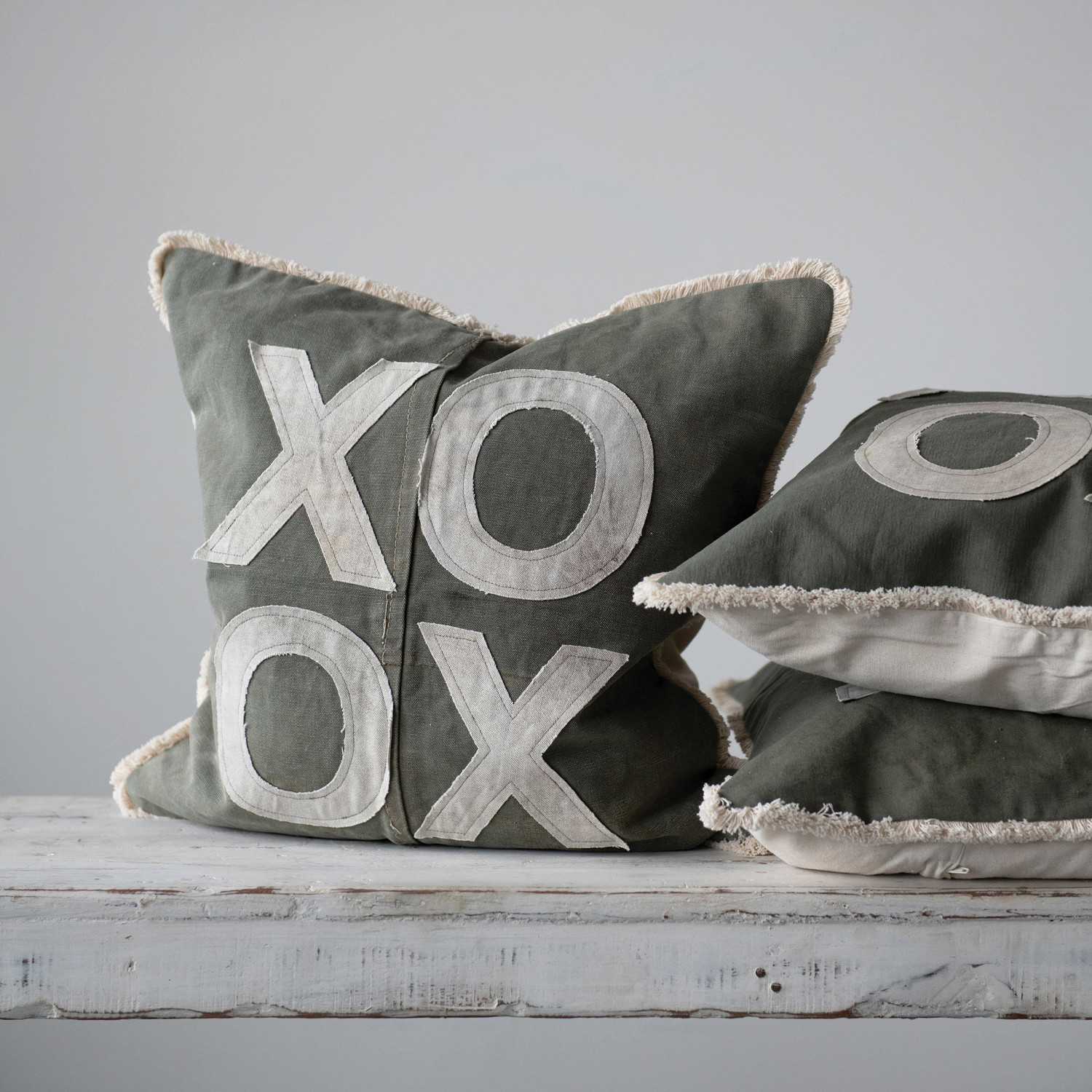 20" Square Recycled Cotton Canvas Pillow w/ Applique "XO" & Eyelash ...