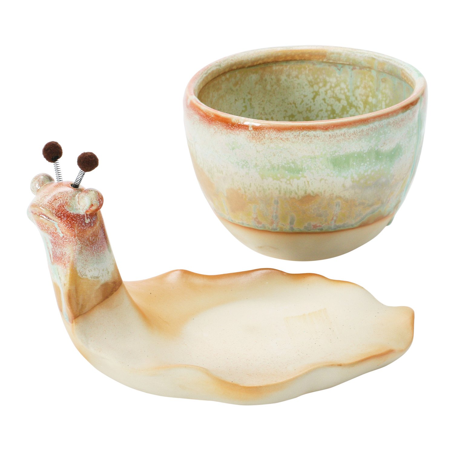 8-1/2"L x 6"W x 4-3/4"H Stoneware Snail Planter w/ Saucer, Reactive ...