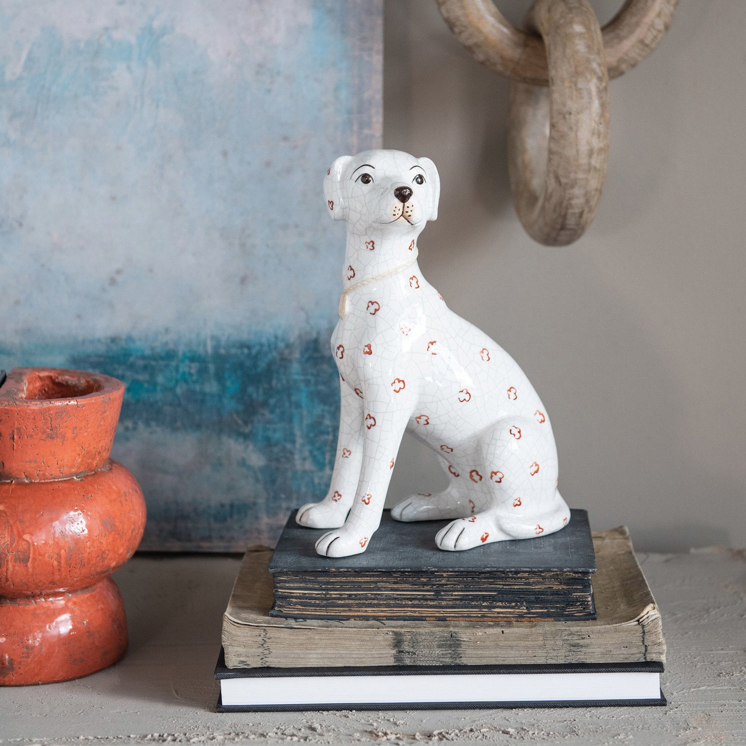 Hand-Painted Ceramic Dog, Crackle Finish, 2 Styles