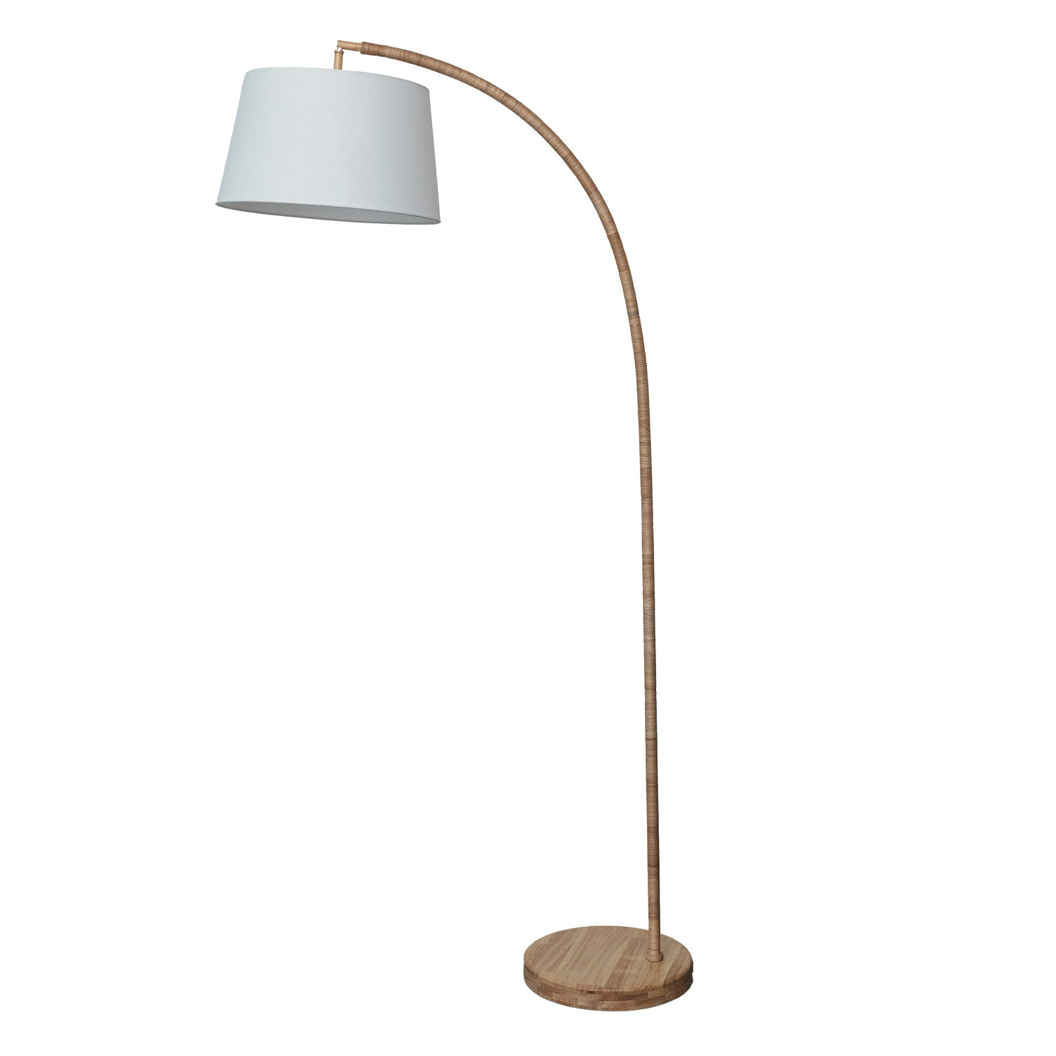 Wood & Rattan Arc Floor Lamp w/ Fabric Shade, Natural