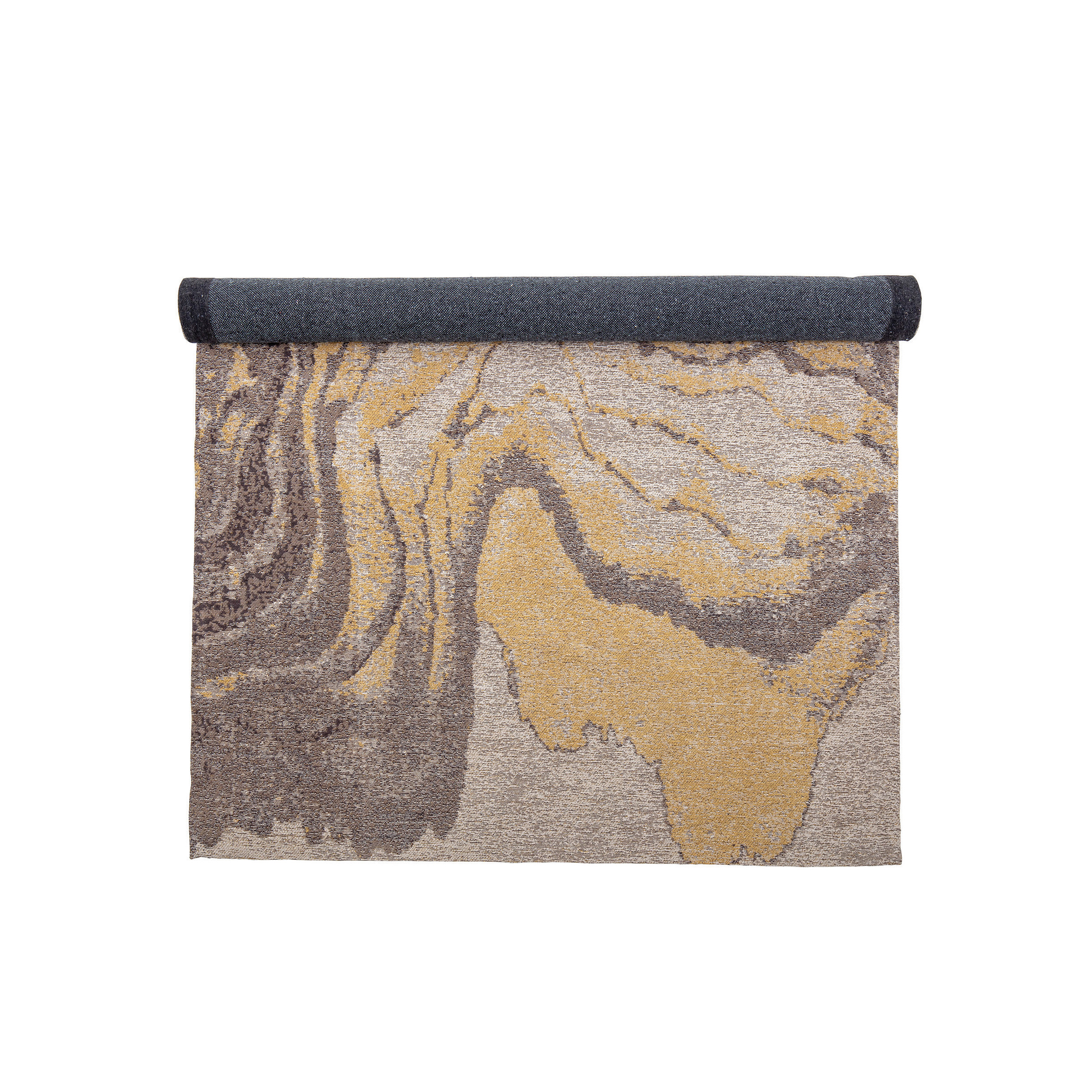 4' x 6' Cotton Rug, Marbled Black & Mustard Color
