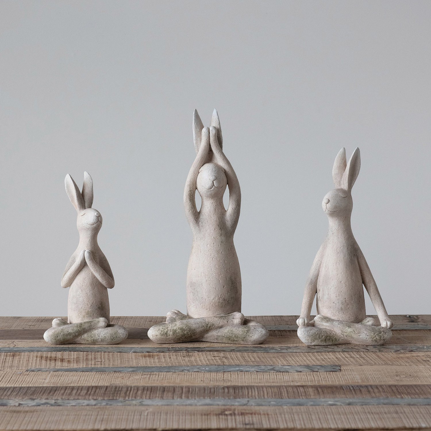 12"H - 16-3/4"H Resin Yoga Rabbit, Distressed Antique White Finish, 3 ...