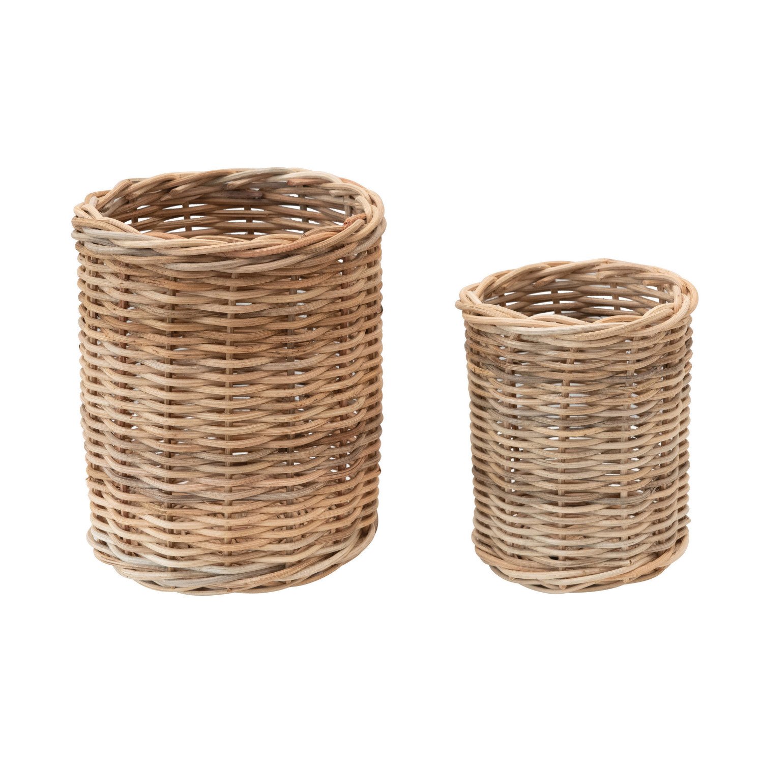 8" Round x 9"H & 6" Round x 6"H Hand-Woven Wicker Basket/Container ...