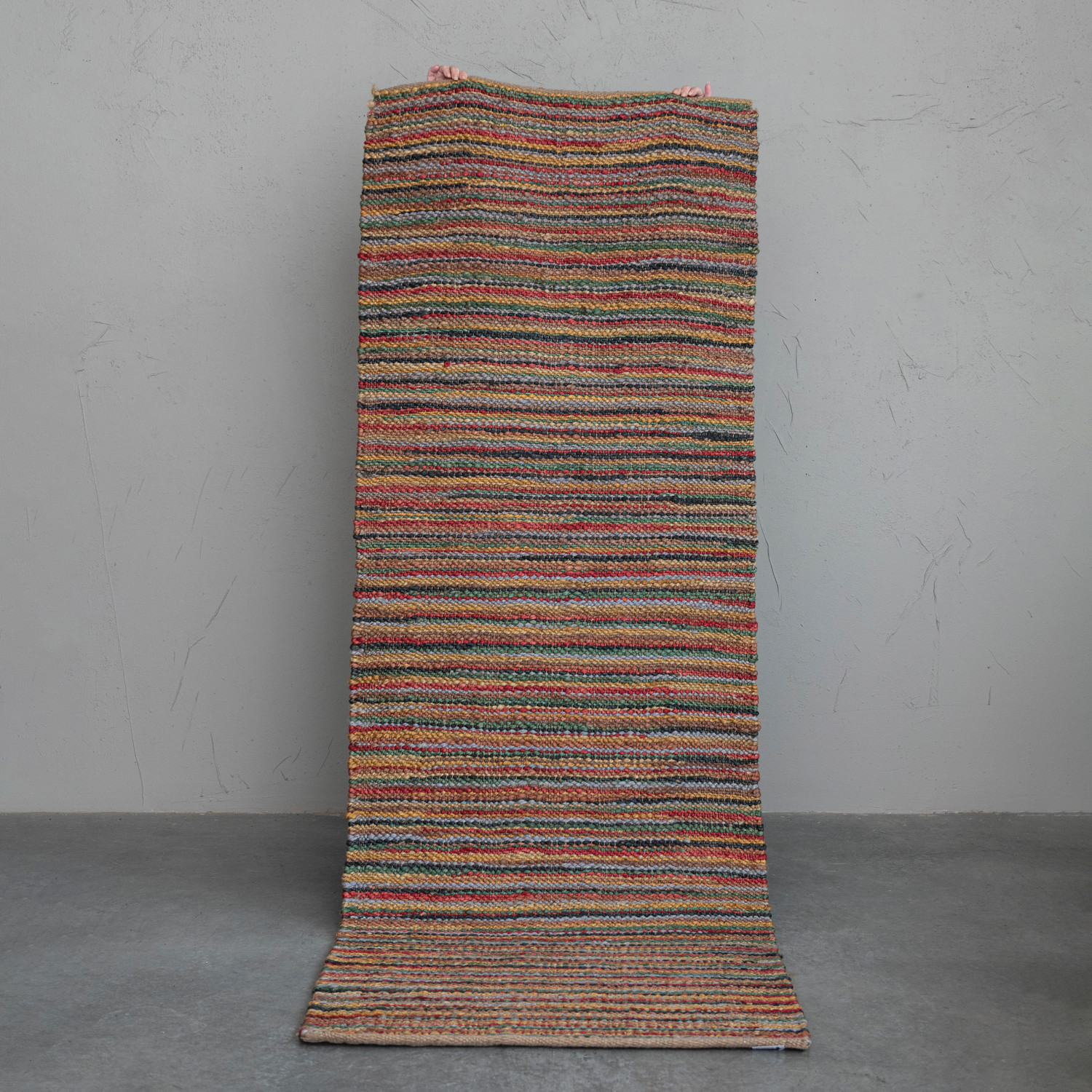 Hand-Woven Cotton Striped Floor Runner, Multi Color