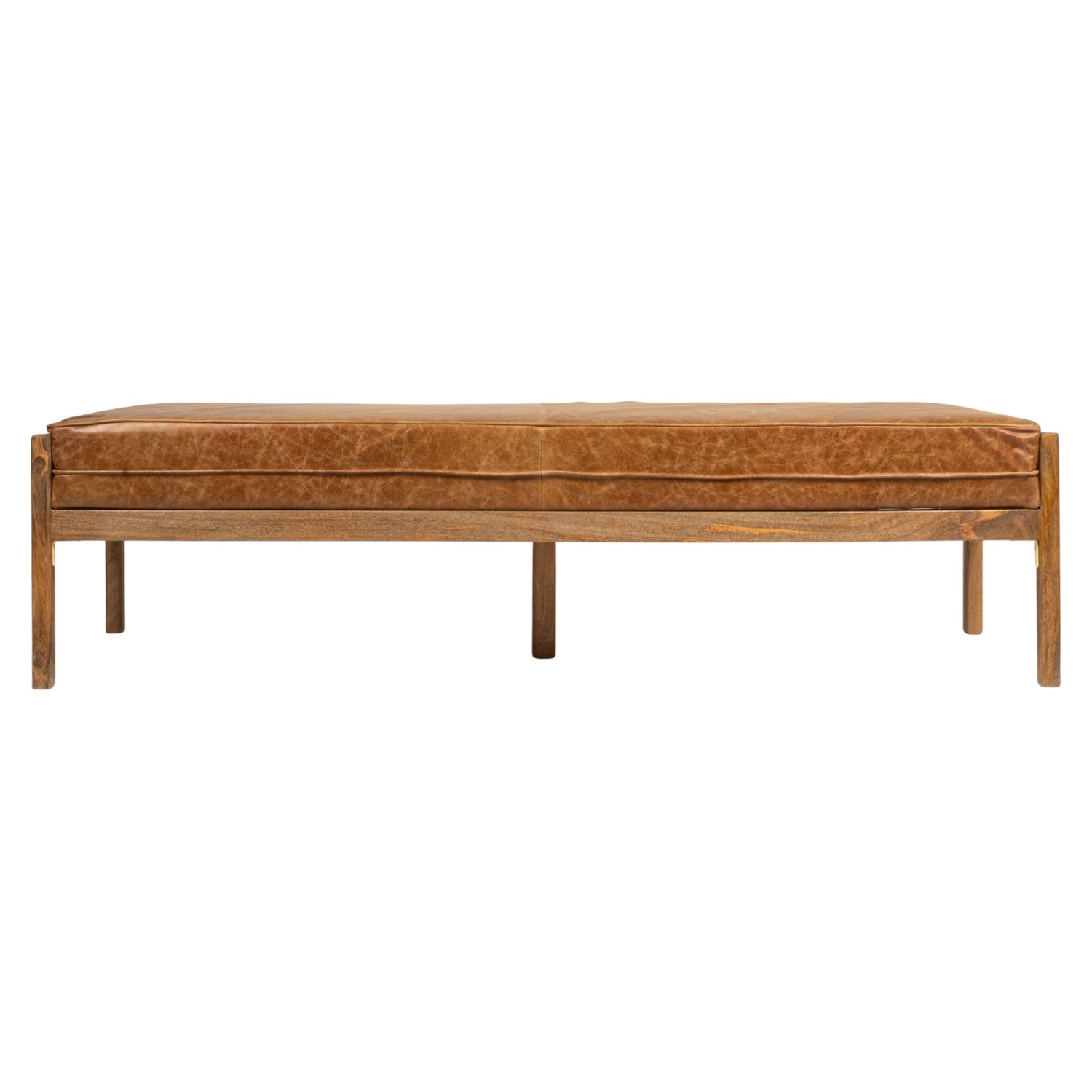 Mango Wood Day Bed/Bench w/ Distressed Leather Cushion, Hazelnut Color ...