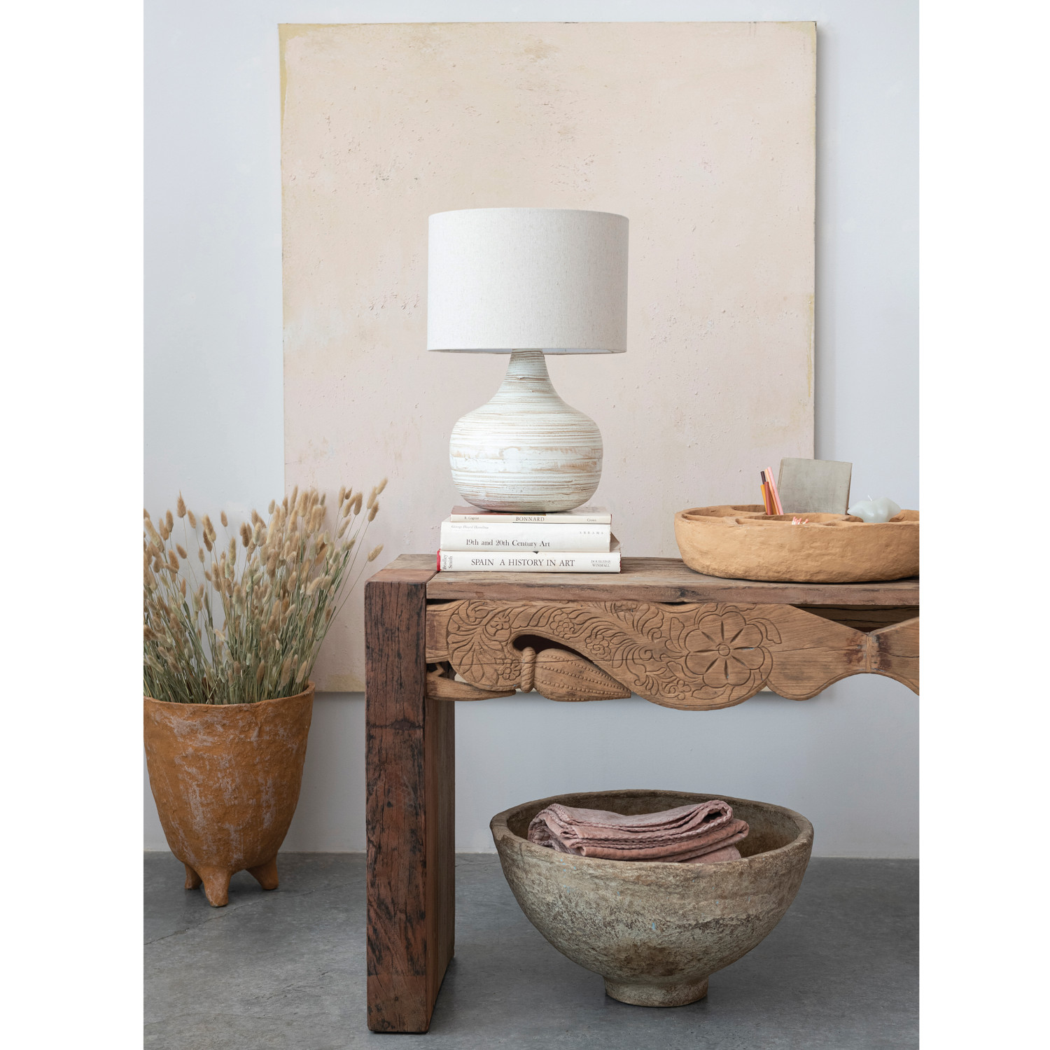 Bamboo Table Lamp w/ Linen Shade, Whitewashed