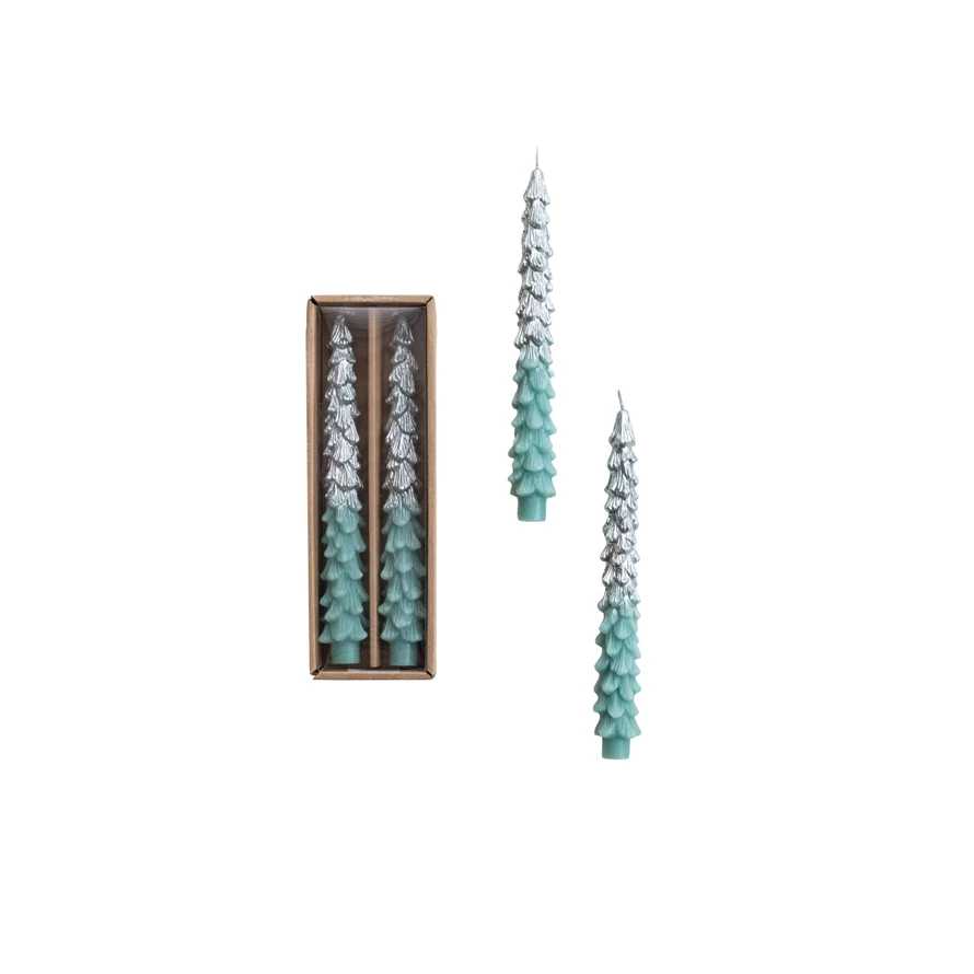 Unscented Two-Tone Tree Shaped Taper Candles in Box, Set of 2