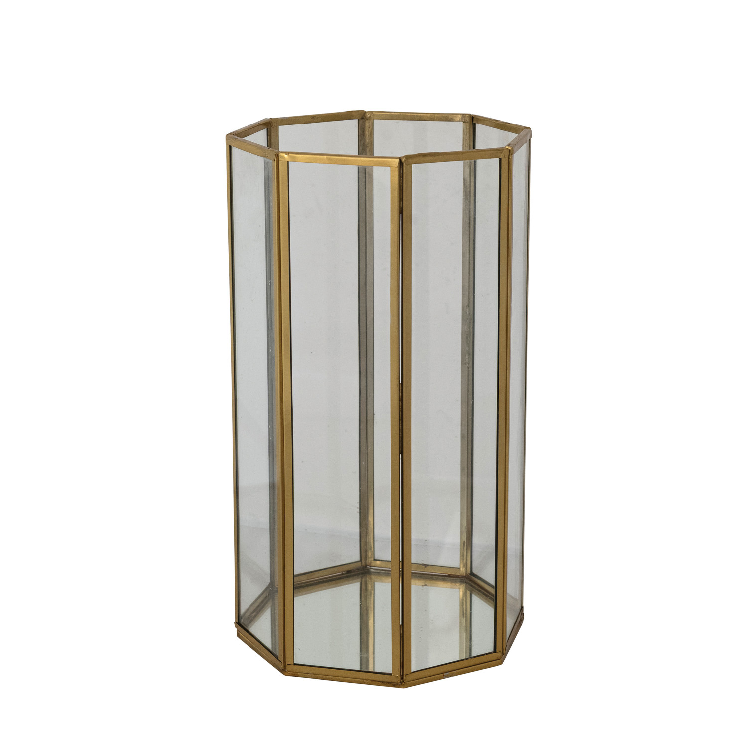 Glass & Brass Octagon Shaped Candle Holder/Container with Mirrored ...