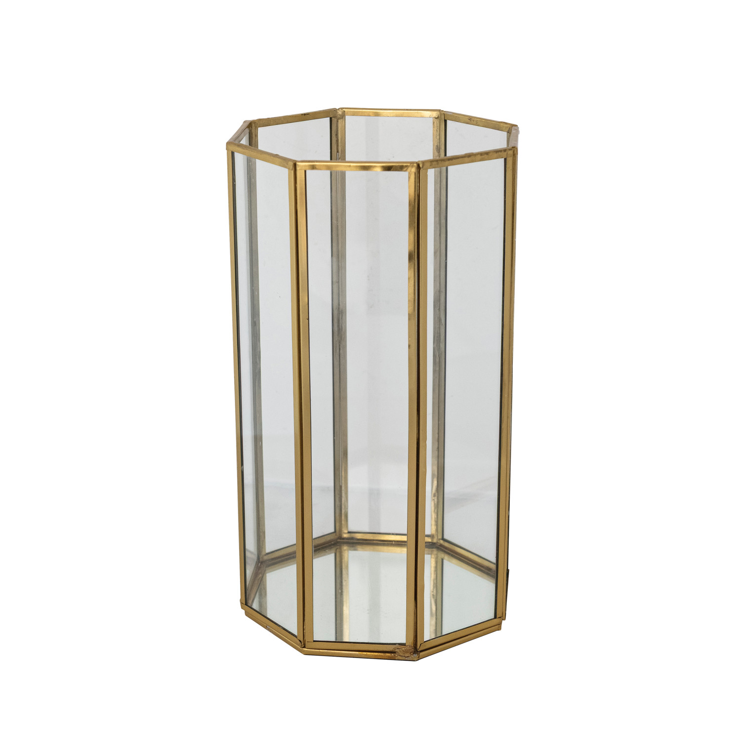 Glass & Brass Octagon Shaped Candle Holder/Container with Mirrored ...
