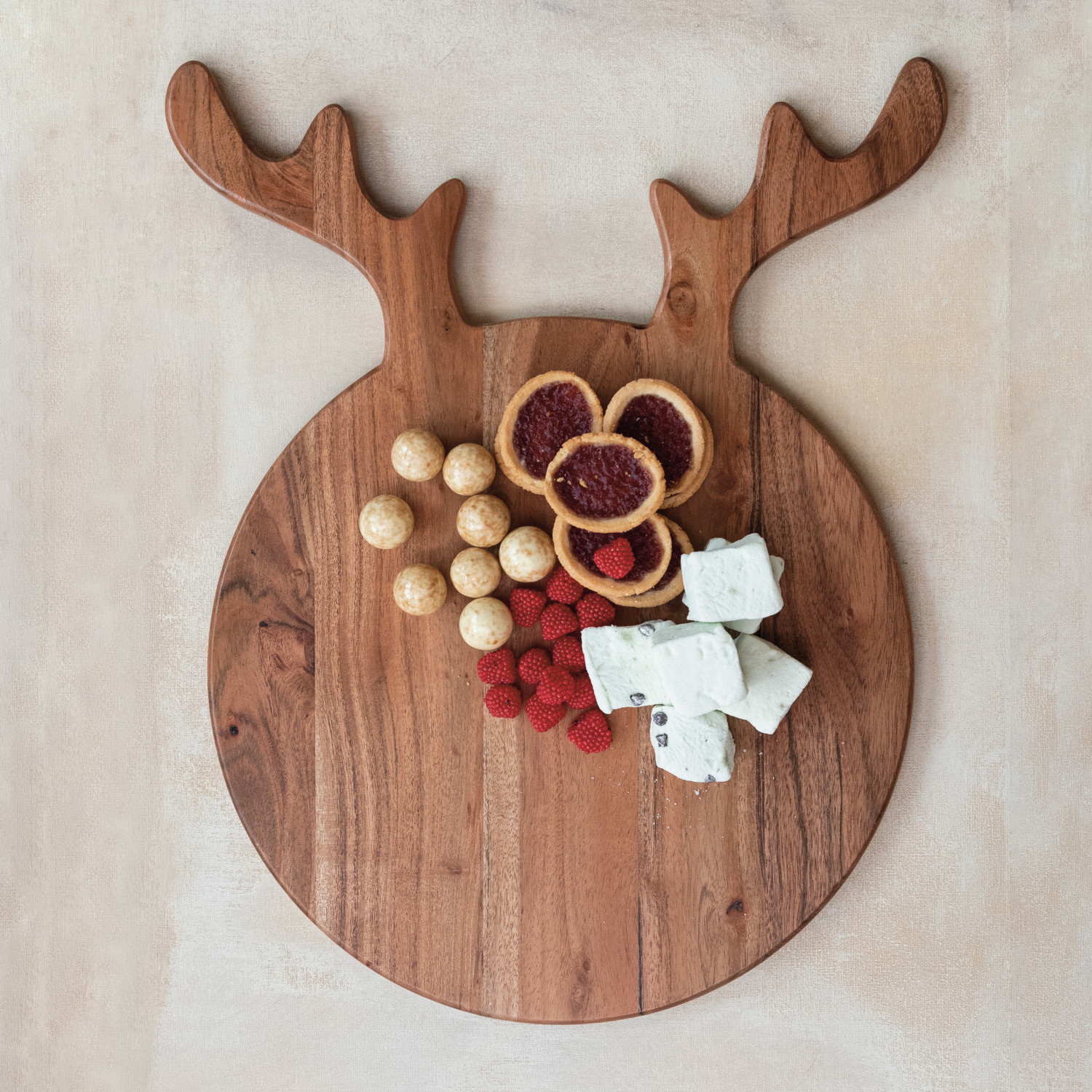 19"L x 15-1/4"W Acacia Wood Cheese/Cutting Board w/ Antlers, Natural