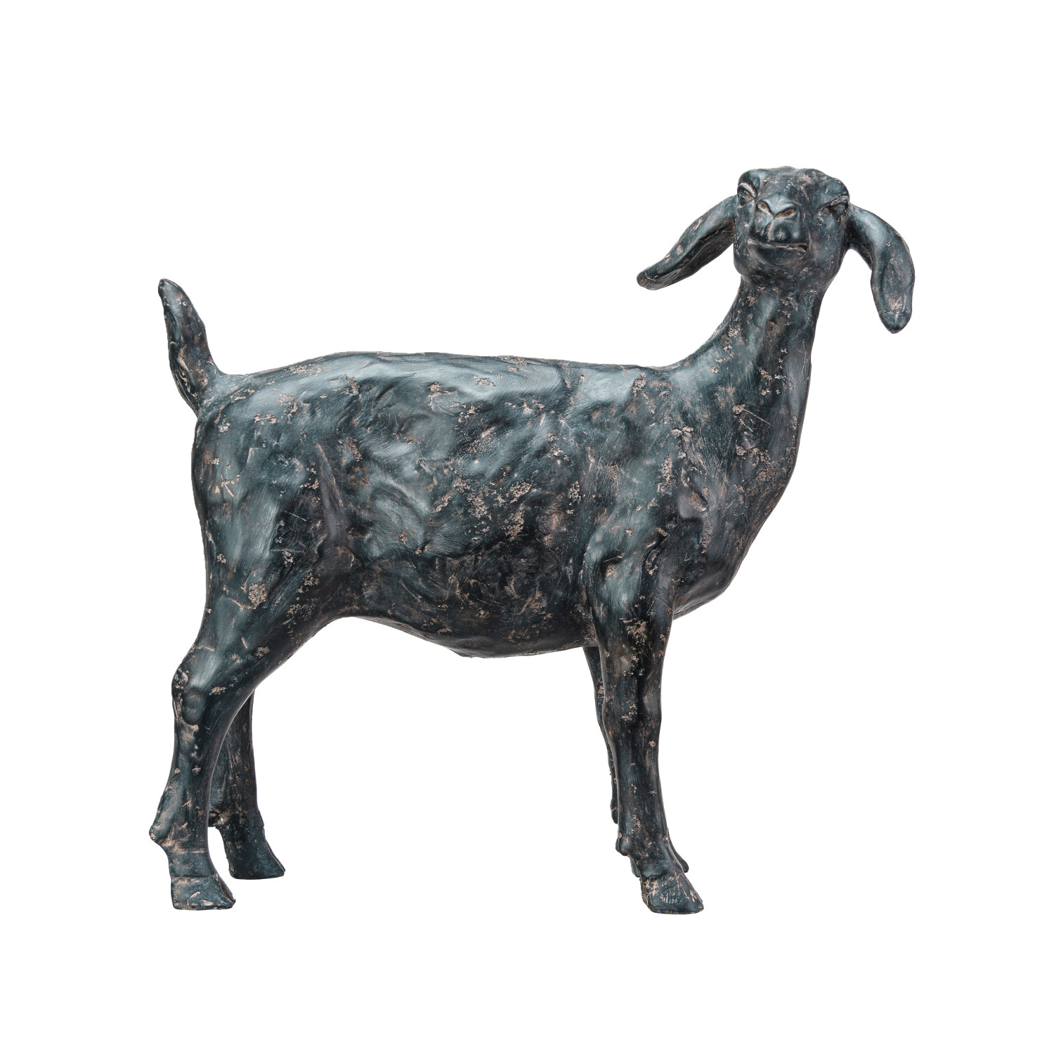 9-1/4"L x 3"W x 9-1/4"H Resin Goat, Cast Iron Finish, Distressed Black
