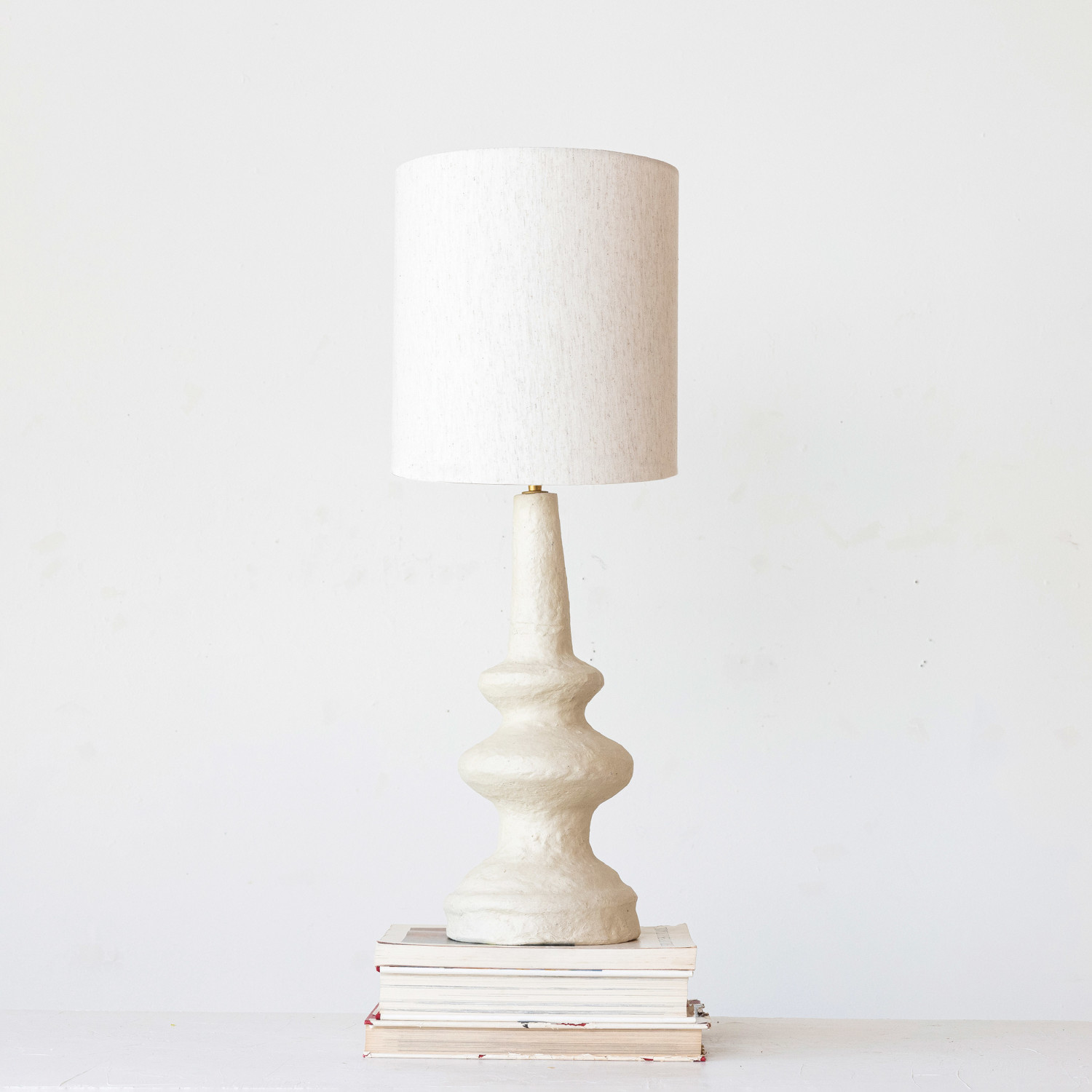Handmade Paper Mache Table Lamp w/ Cotton Shade & Swivel Neck (Each One Will Vary) | Creative Co-Op