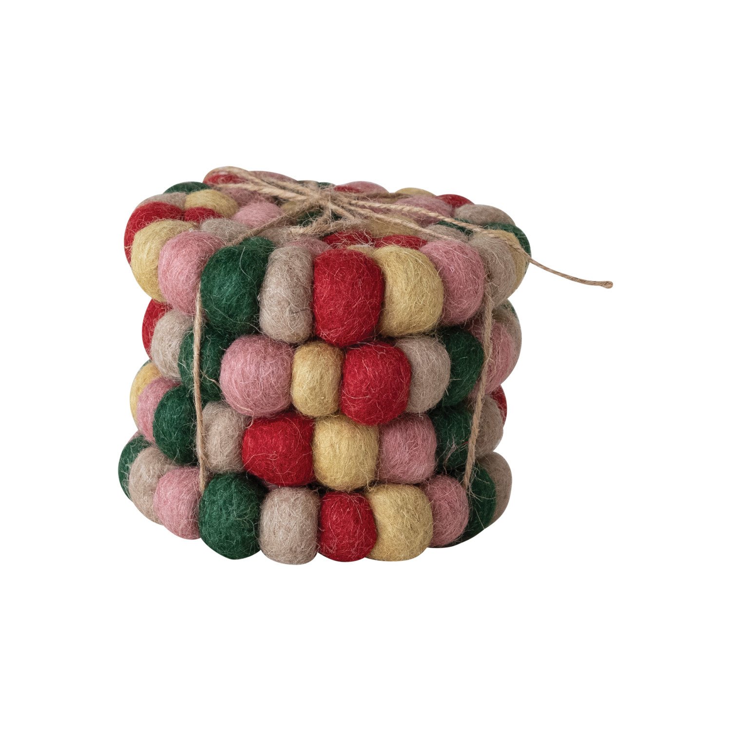 Handmade Wool Felt Ball Coasters, Set of 4