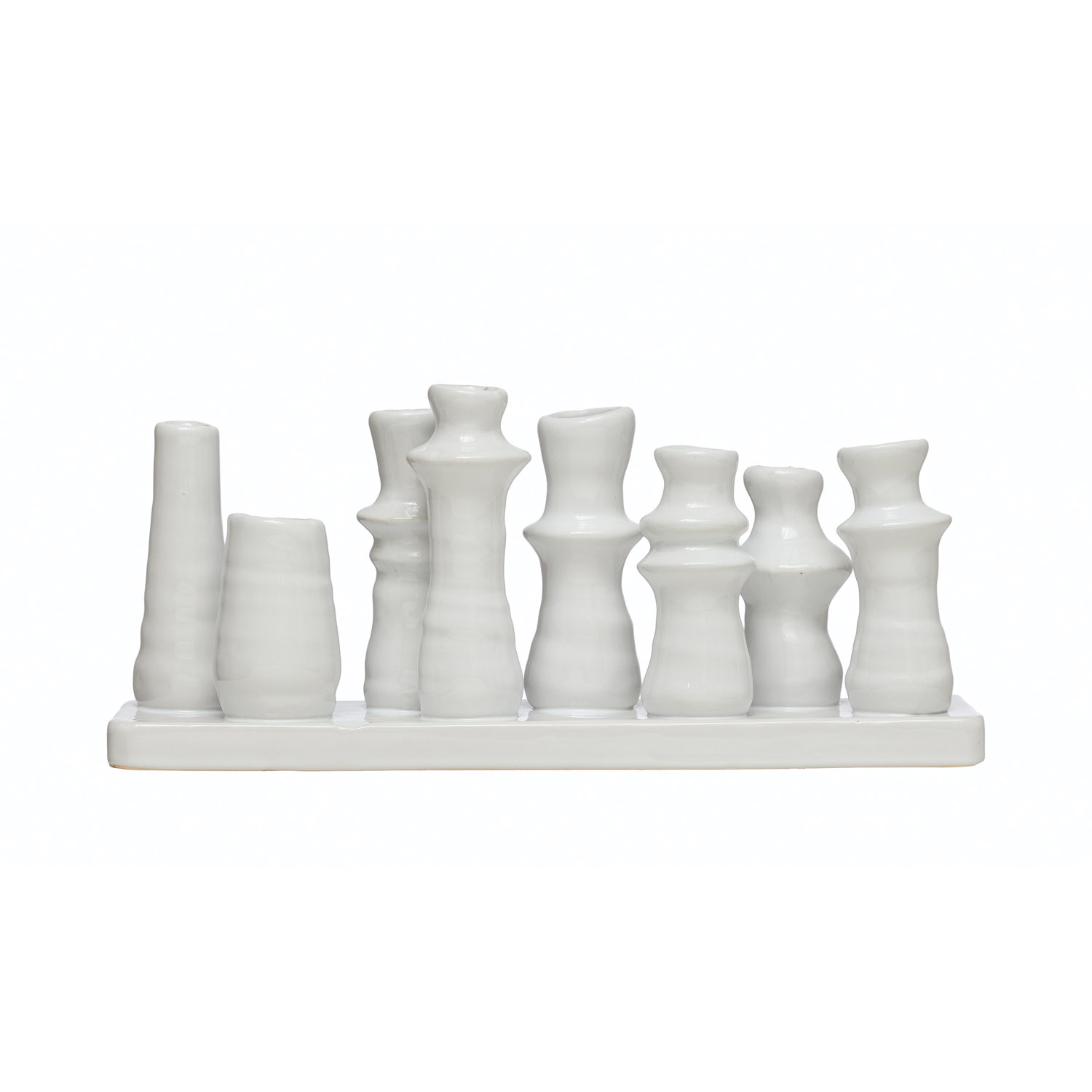 10-1/2"L x 2-3/4"W x 4-1/2"H Stoneware Multi Vase w/ 8 Sections, White