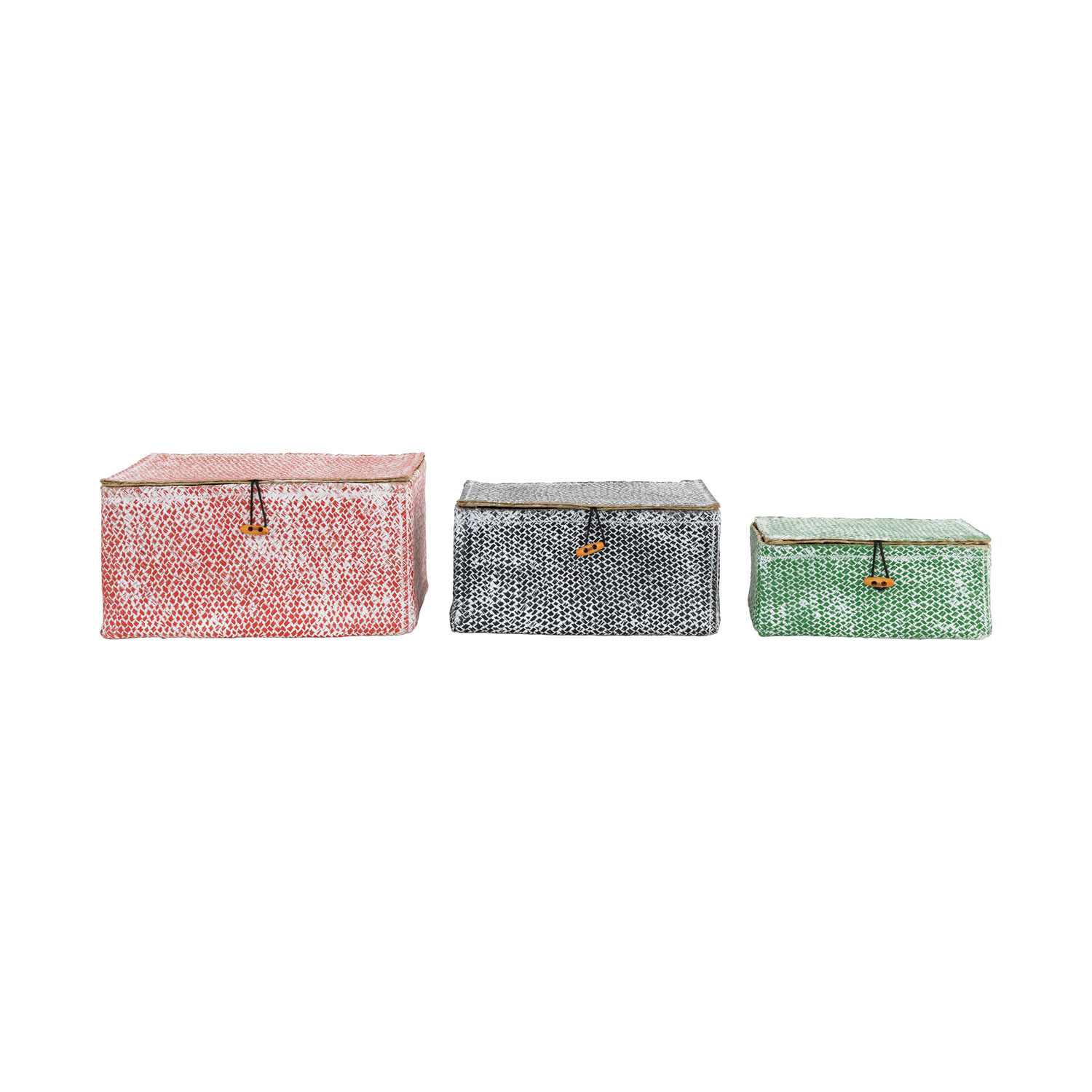 Hand-Woven Palm Leaf Boxes with Lids and Toggle Closures | Creative Co-Op