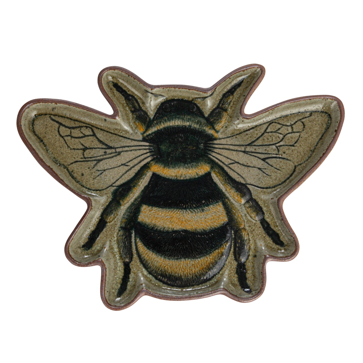 12-3/4"L x 10-1/4"W Stoneware Bee Plate, Reactive Crackle Glaze, Multi ...