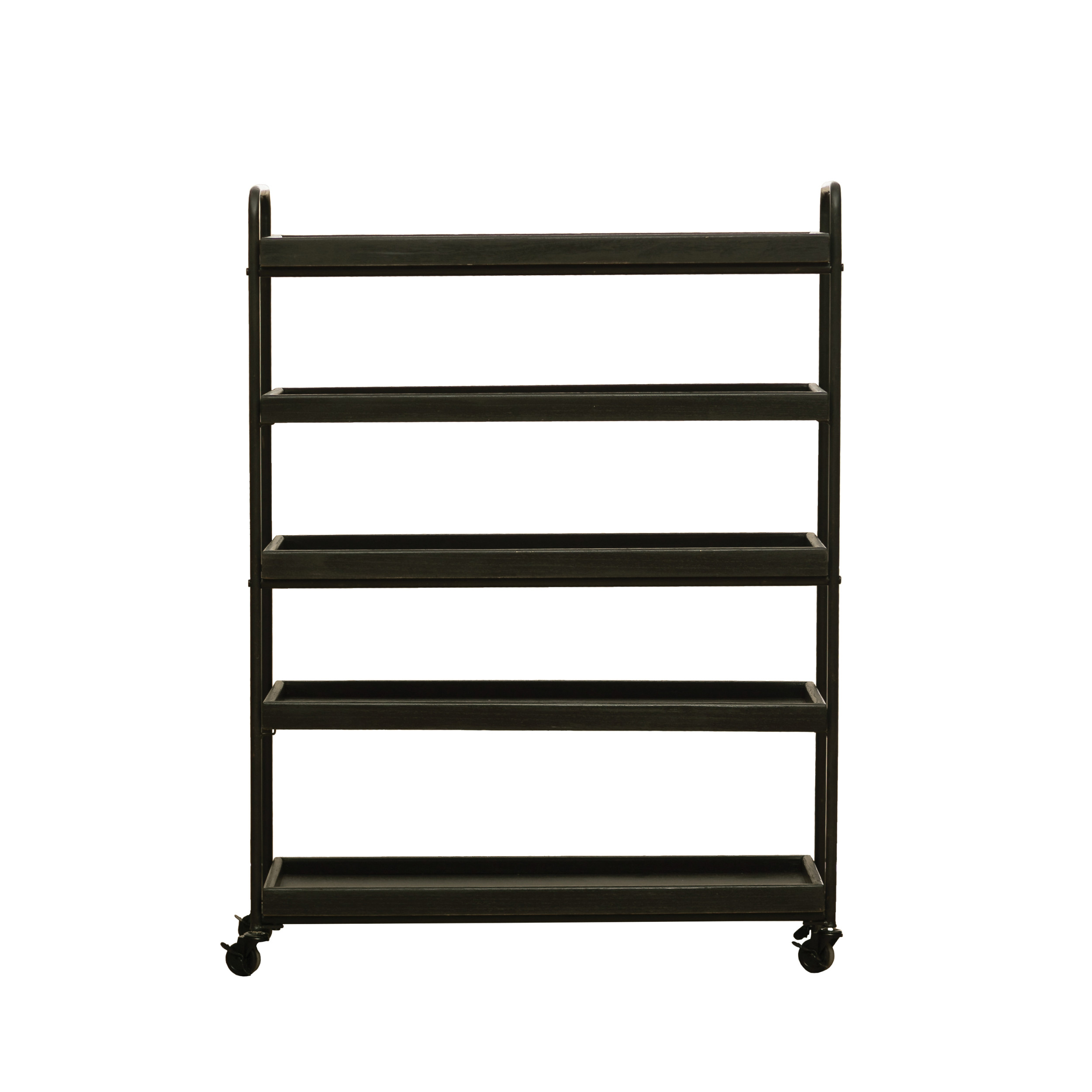 32-3/4"W x 12"D x 44-1/4"H Wood & Metal 5-Tier Shelf on Casters, Black, KD